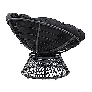 OSP Home Furnishings Wicker Papasan Chair with 360-Degree Swivel, Grey Frame with Black Cushion