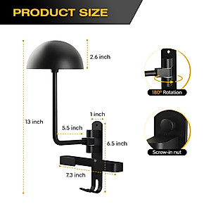 OPSOOPI Metal Helmet Holder Wall Mounted Motorcycle Helmet Holder, 180° Motorcycle Helmet Rack Helmet Hanger -2 Pack(2.6 inch)