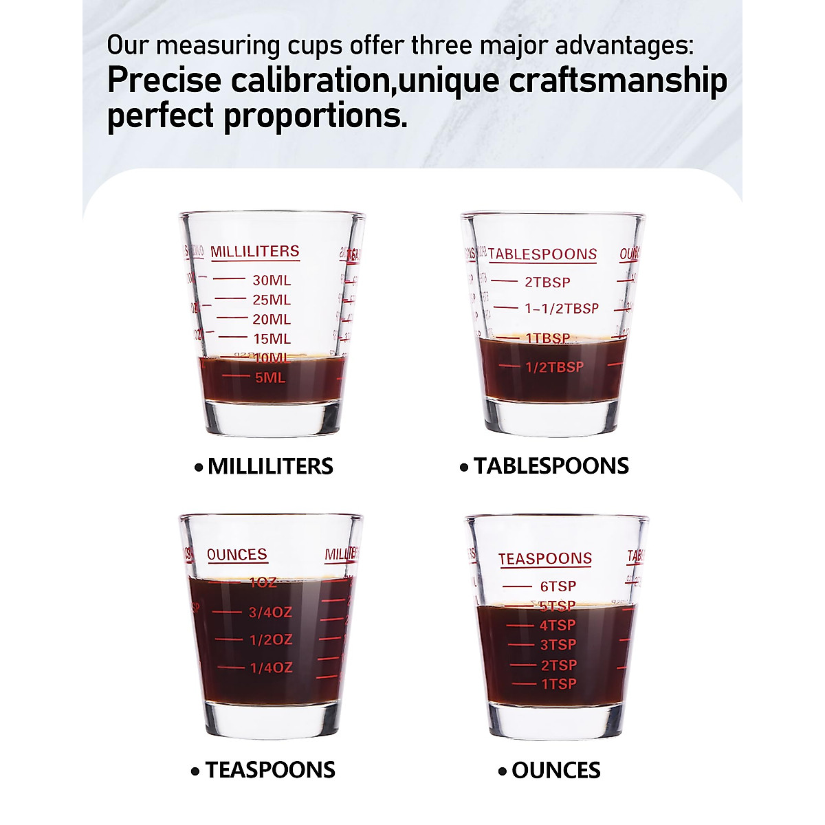 SAIAOKJ Shot Glasses Measuring Cup Set 2PACK Espresso Shot Glasses Liquid Heavy Glass 26-Incremental Measurement 1 OZ, 2 TBS, 6 TSP, 30 ML Kitchen Tools (Red)