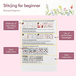 4 Pack Embroidery Kit for Beginners,Adults DIY Starter Kit,Cross Stitching Kits with Flower Stamped Patterns,Hoop,Tools,Colorful Threads with Needles,Step by Step Instructions,Hand Craft Lover Gift