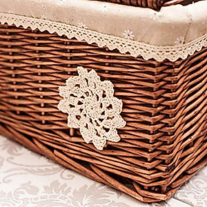 Cosmetic Box Wicker Storage Basket with Lid Woven Box Laundry Organizer Bins Rectangular Seagrass Baskets for Storage Decoration Picnic Groceries Toy Storage Rattan Basket