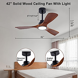 QUTWOB 42" Wood Ceiling Fan with Lights Remote Control,Quiet DC Motor 3 Blade Ceiling Fans for Patio Living Room, Bedroom, Office,Indoor Outdoor(Black+Dark Walnut)