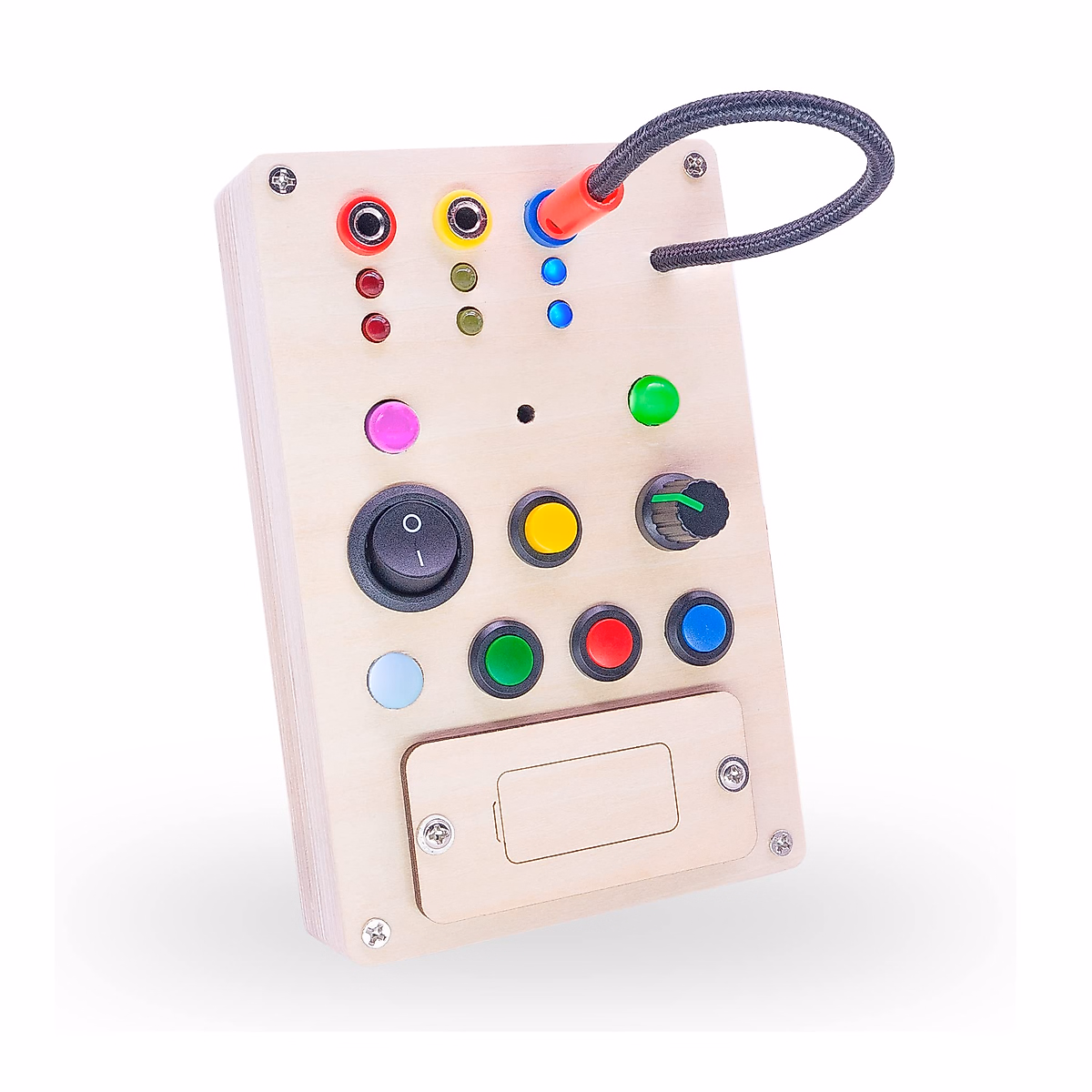 Montessori Busy Board Toddler Toys,Wooden Sensory Toys for Toddlers 1-3 with LED Light Up Buttons Baby Educational Toy Gifts for Kids 2-4 Fidget Toy (pluggable Wire Busy Board)