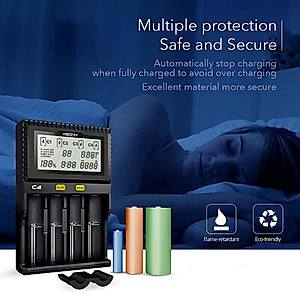 MiBOXER 18650 Battery Charger, Smart Universal 4-Bay Charger, Automatic LCD Display,Fast Charging Rechargeable Li-ion LiFePO4 Ni-MH Ni-Cd AA AAA C 18350 18500 18700 20700 21700 26650 RCR123