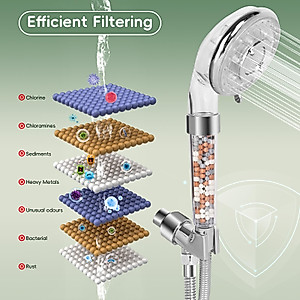 Filtered Shower Head with Handheld, High Pressure 7 Spray Mode Shower Head with Filter for Hard Water, Detachable Water Saving Spray Handheld Showerheads with 59“ Hose for Dry Skin & Hair, Chrome