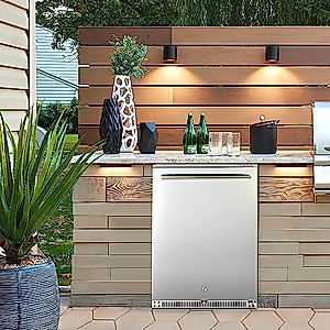 Frostronics 24 Inch 168 Cans Outdoor Beverage Refrigerator, 5.47 cu. ft. Built-in Beverage Cooler with Easy-Swap Reversible Door, 26°F Outdoor Beverage Fridge, SUS304, Lockable, ETL & NSF7 Certified