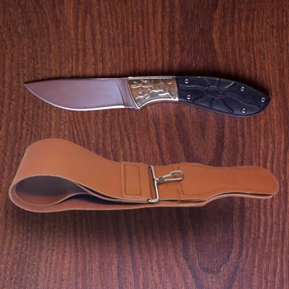 G.B.S Straight Razor Leather Strop Sharpening Strap 2.5" X 23.5" Grain Cowhide- Dual Straps Swivel for Sharpening Razor, Knifes & Kitchen Cutlery Clip, Keeps Your Blade Sharp