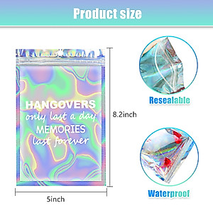 Fcuadro Hangover Kit Bags 20Pcs Holographic Hang Over Recovery Bags Bachelorette Party Supplies Gift Bags for Bridal Shower Party Favors 5X7 (HANGOVER MEMORIES)