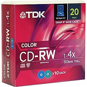 TDK 20 Pack Of CD-RW80 Rewriteable CDR's