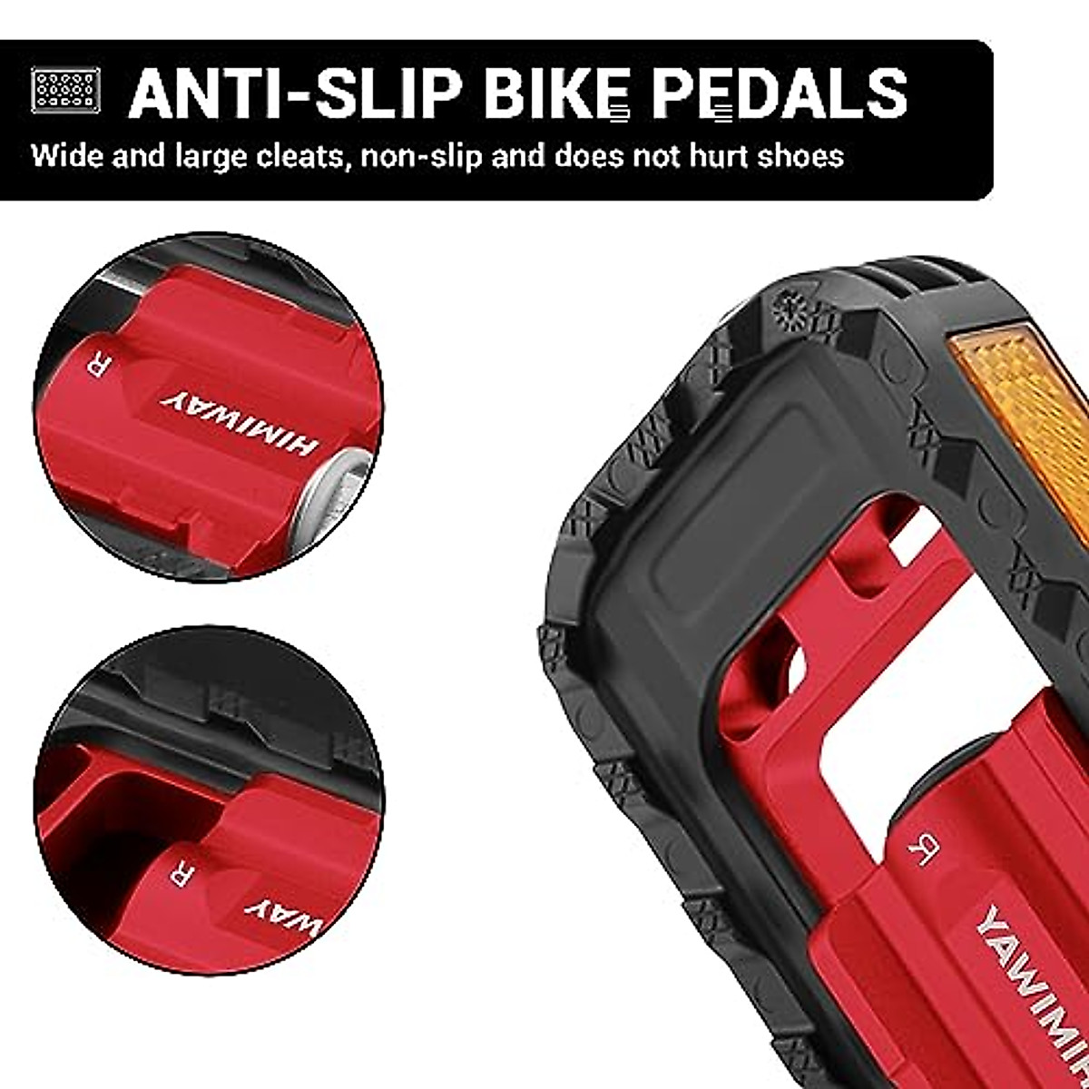 Himiway Folding Bike Pedals with Reflective Strips, Aluminum Alloy Bicycle Foldable Pedals, 9/16 inch Non-Slip Wide Platform Cycling Pedals for Folding Bike, BMX Bike, MTB Bike, Road Bike