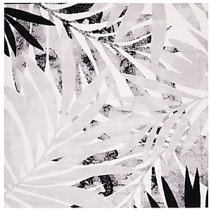 SAFAVIEH Skyler Collection 6'7" Square Ivory/Black SKY189A Botanical Distressed Non-Shedding Living Room Dining Bedroom Area Rug