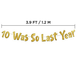 11th Birthday Gold Glitter Banner - Happy 11th Birthday Party Decorations, Supplies and Favors - 11th Wedding Anniversary Decorations