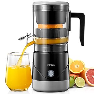 QCen Electric Citrus Juicer, Portable Orange Squeezer for Orange, Lemon, Grapefruit, One Touch Operation, Easy to Use and Clean, Electric Orange Juicer with Cleaning Brush (Black)