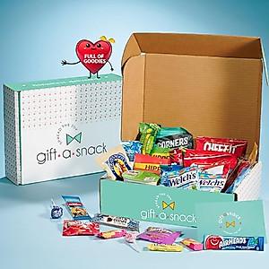 Gift A Snack - Mothers Day Snack Box Variety Pack Care Package + Greeting Card (40 Count) Sweet Treats Gift Basket, Candies Chips Crackers Bars, Crave Food Assortment
