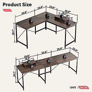 Bestier L Shaped Desk Computer Long Desk Reversible Corner Desk for Home Office Large Craft Table U Shaped 2 Person Gaming Workstation with Monitor Stand 3 Cable Holes L Desk, Brown