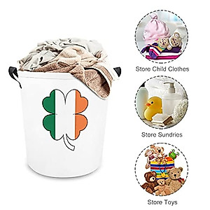 Patrick's Day Clover Leaf Large Laundry Basket Hamper Bag Washing with Handles for College Dorm Portable