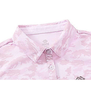 MoFiz Women Short Sleeve Golf Tops Button Down Sports Polo Shirts Lightweight Activewear Camo-Pink XL