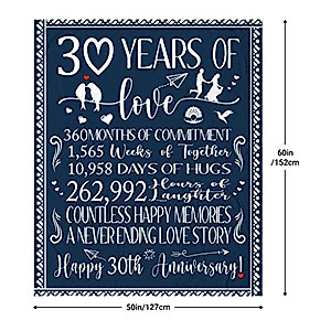 Mubpean 30th Anniversary Wedding Gifts Blanket 60"x50" - 30th Anniversary Wedding Gifts for Couples/Husband - Romantic Gifts for Him - 30th Anniversary Decorations, 30th Anniversary Wedding Gift Ideas