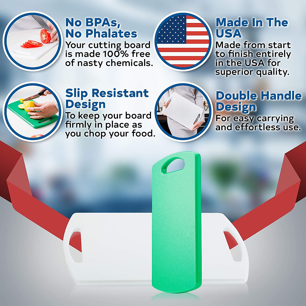 Colena Kitchen Cutting Boards, Made in USA, Set of 2, Large 15.5"x10" and Small 11.5"x6", BPA and Phthalate Free, Meets USDA-NSF-FDA Standards, Commercial 1/2" Thick HDPE Plastic, Dishwasher Safe