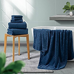 CHINO 2 Piece Navy Hand Towels, 700 GSM, 16"x31" with Diamond Pattern-Soft, Highly Absorbent, Quick Drying Microfiber Hand Towel for Bathroom, Beach, Travel, Fitness, Yoga