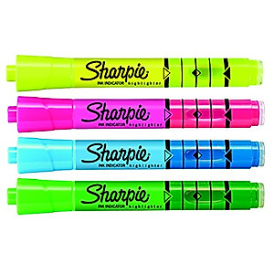 Sharpie Ink Indicator Tank Highlighters, Chisel Tip, Assorted Fluorescent, 4 Count (2021244)