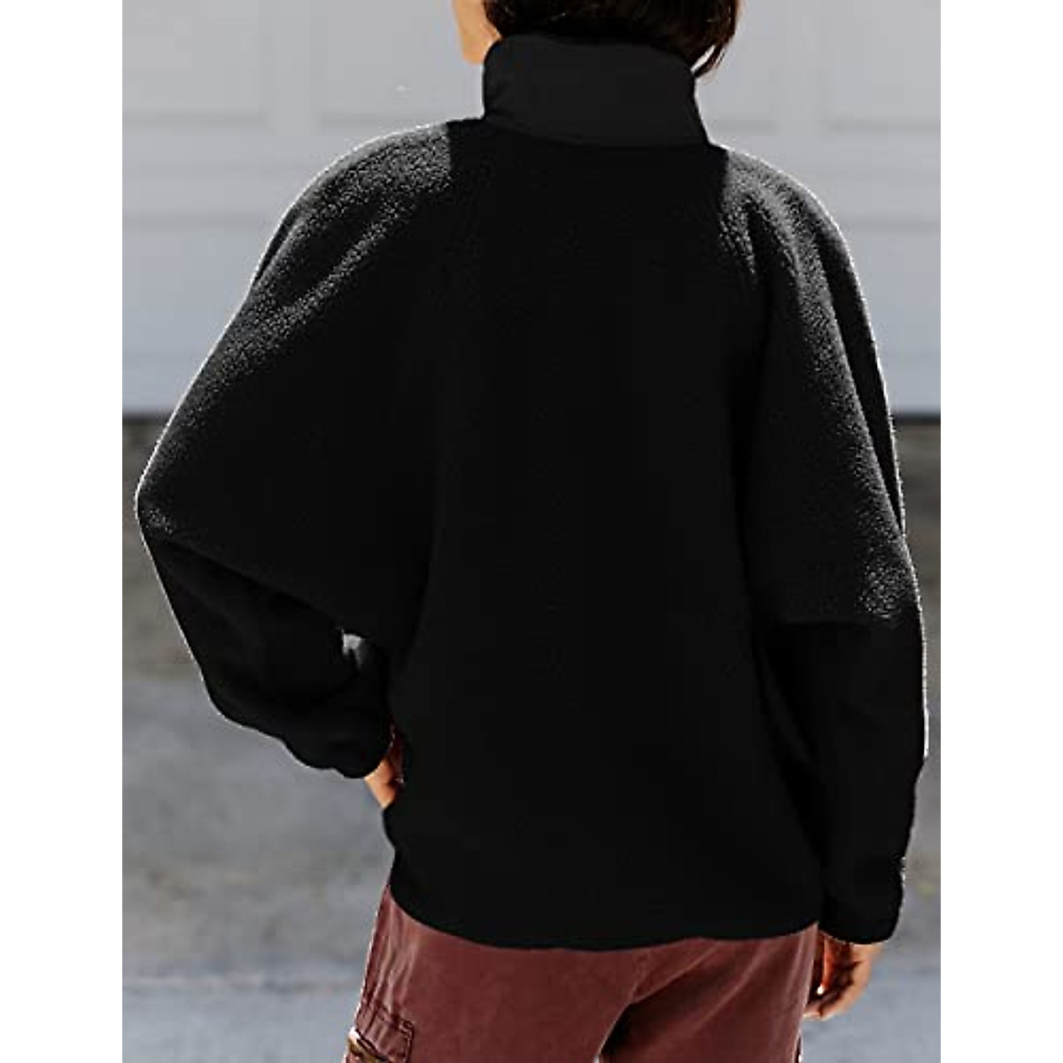 PRETTYGARDEN Women 2023 Fall Fleece Jacket Long Sleeve Casual Winter Lapel Button Fuzzy Sherpa Coats Outerwear with Pockets (Black, Medium)