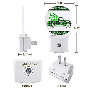 Night Light Plug into Wall, LED Nightlights Happy St. Patrick's Day Lucky Shamrock Green Checkered Truck Small Nightlight Auto Dusk-to-Dawn Sensor Lamp LED Night Lights for Kid's Bedroom, Bathroom