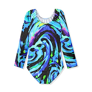 HOZIY Sleeved Leotards for Girls Gymnastics Size 7-8 Year Old 6-7 Years Old Oil Painting Swirl Splash Black Child Kids Tumbling Outfits Bodysuits Leotardos Para Gimnasia Ninas