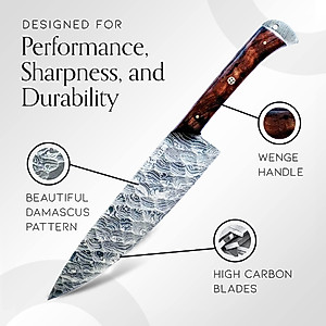 Breliser 3-Piece Knives Set for Kitchen, Damascus Chef Knife Set With Professional Chef Knife, Santoku Knife, & Paring Knife, Diamond-Hammered Kitchen Knifes With Rosewood Handles, Gifts for Chefs