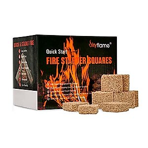 Skyflame 100 Pack Natural Fire Starters, Square Waterproof Easy Fire Charcoal Starters Compatible with BGE, Kamado Joe, Smokers, Wood Stove & Grills, BBQ & Grill, Campfire, Fireplace, Camp Fire Pits