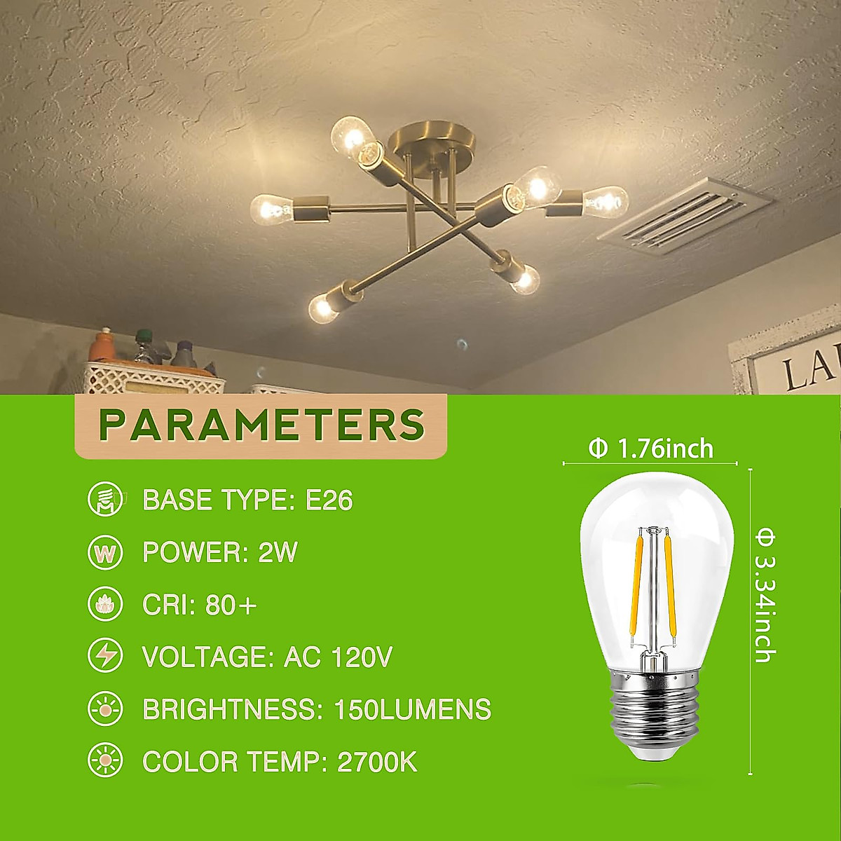 ZEQIDOU LED Edison Bulbs 2W Equivalent 15W 20W 25W Light Bulbs, Soft White 2700K, S14 Replacement Bulbs for Outdoor String Lights E26 Base 150LM Waterproof, 4 Pack