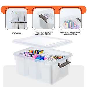 Bienvoun 17 Quart Plastic Storage Box with Lid Clear Box with Removable Tray Multipurpose Stackable Storage Containers For Organizing Crafts,Crayon,Office Supplies
