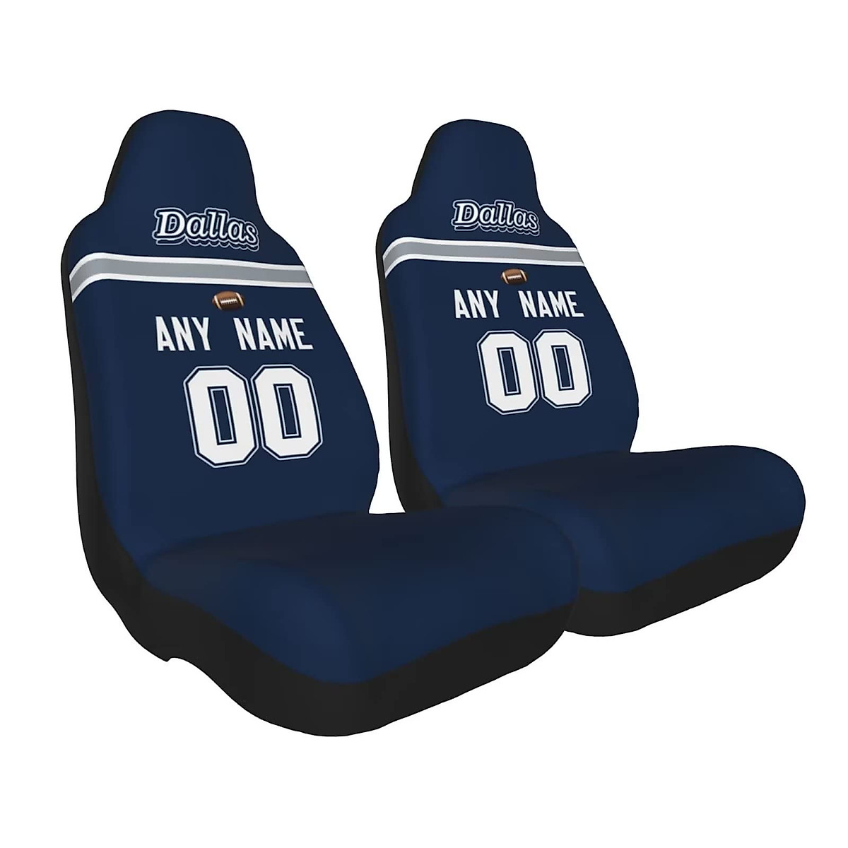 HUGXINAN Custom Football Car Seat Covers - Personalized Car Accessories Dallas Gifts with Name and Number, Elastic Soft Car Front Seat Protector Cover, Universal Size Fit Most Car, Truck, SUV, 2pc