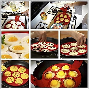 YLBUH Flip and Cook Pancake Maker, Flip Cooker Pancakes Mold, Flip N Cook Silicone Pancake Mold, Flip and Cook Silicone Pancake Maker, Silicone Pancake Molds Fried Egg Mold Reusable (Red heart shape)