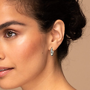 Milacolato Sterling Silver Hoop Earrings for Women 14K Vermeil White Gold Plated 3mm Chunky Gold Hoops Earrings Bold Huggie Small Medium Hoop Earrings 18mm