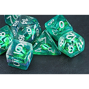 Sea Green Dragon Eye DND Dice Set for Dungeons and Dragons Gifts, D&D, D and D, Pathfinder, Accessories, D20, Polyhedral, Resin Dice, Metal, Dice Tray, Tower, Bag, Box
