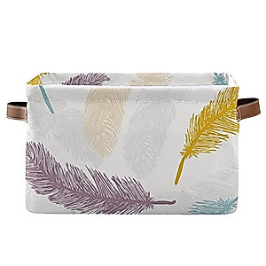 susiyo Boho Colorful Feathers Storage Bins, 14 x 10 inch Canvas Storage Basket for Shelves Closet Organizing - 1 Piece