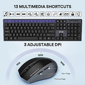 Wireless Keyboard and Mouse, UHURU Full-Size Wireless Mouse and Keyboard Combo with Mouse Pad, 2.4GHz USB Wireless Keyboard for Laptop, Computer, PC, Compatible with Mac, Windows XP/7/8/10