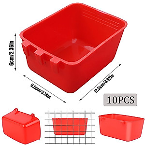 10 Pack Square Cage Cups Birds Feeders,Hanging Bird Chicken Feeder Waterer Cups,Plastic Drinker Quail Cage Waterer,Feeding Bowl for Rabbit Pigeon Parrot Parakeet Gamefowl,Red