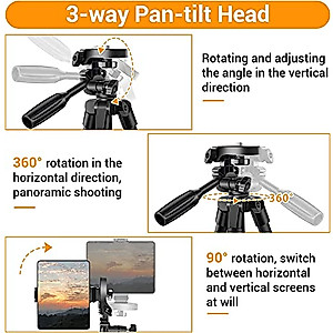 63" Tripod Stand for 4"-13" Phone & Tablet, Camera Tripod Stand with Rechargeable Remote & Bag, Aluminum Professional Tripod 2 in 1 Mount & 1/4" Screw Tripods for iPhone, iPad, Camera, Projector