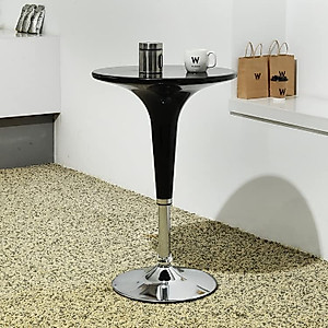 AMNOOL 24 Inch Round Bar Table High Cocktail Table Adjustable Height Margarita Cocktail Glass Shape with Round Metal Base for Living Room, Bar, Cafe (Black)