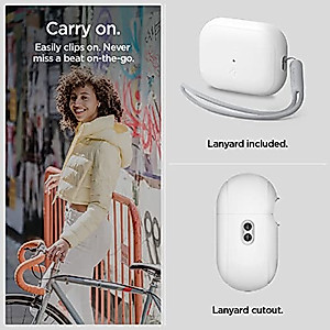 Spigen Silicone Fit Designed for AirPods Pro 2nd Generation Case 2022/2023 (USB-C/Lightening Cable) Airpods Pro 2 Case with Lanyard - White/Gray