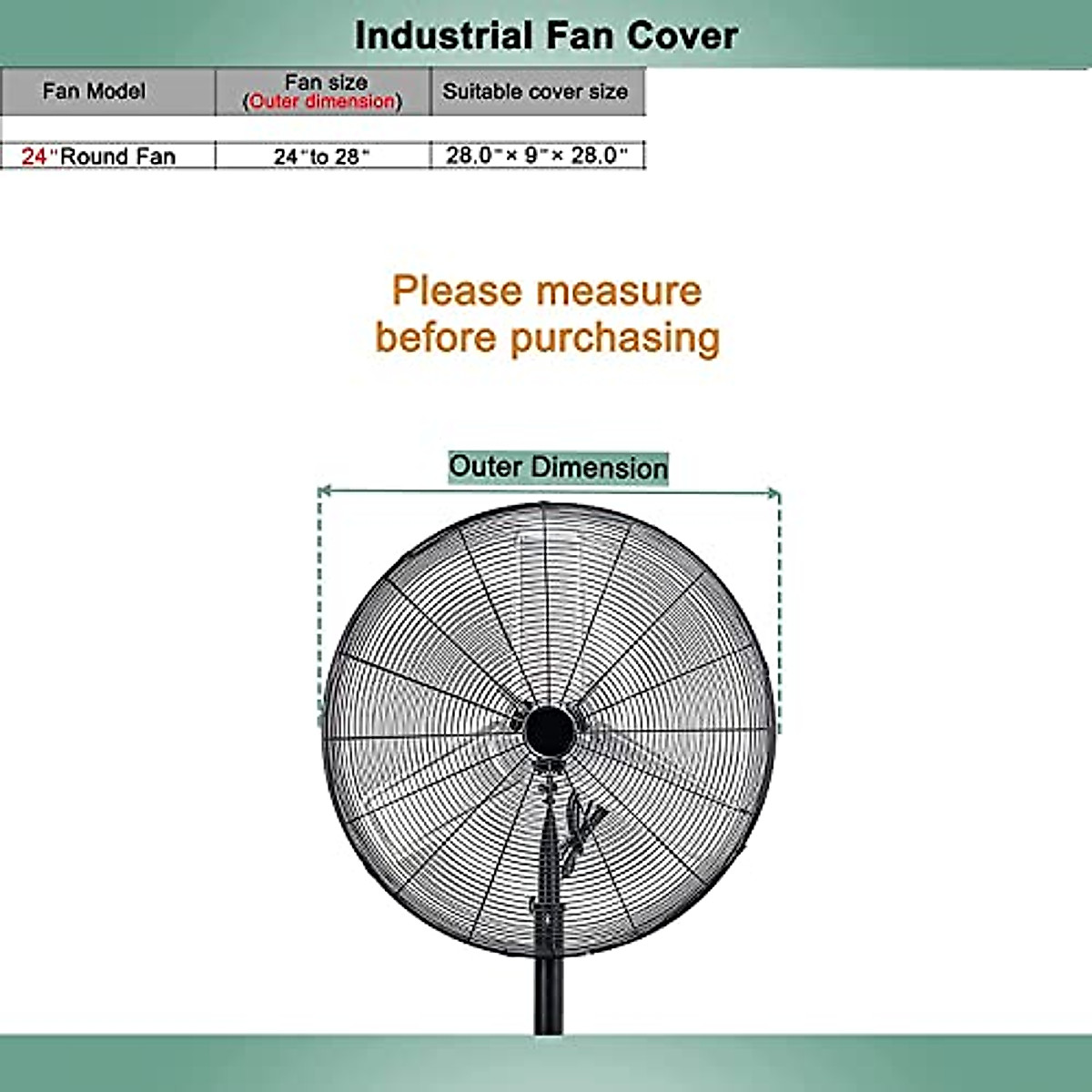 ELONGRIVER Industrial Fan Cover, Waterproof & Dustproof Protection Cover for Pedestal Fan or Wall Mount Fan Made of Heavy Duty Polyester (Black, 28" x 9" x 28")