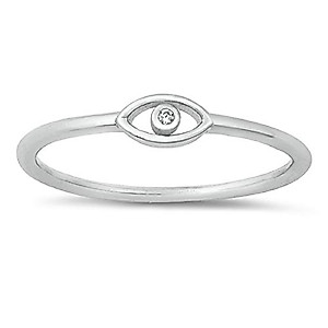 Blue Apple Co. Evil Eye Ring Round Cubic Zirconia 925 Sterling Silver Size-4