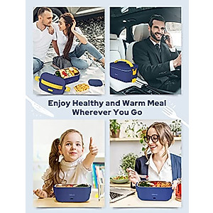 YISSVIC Electric Lunch Box Food Heater for Car and Truck,Portable Food Warmer Heater for Work 3 in 1 for 12V 24V 110V Heated Lunch Box with Removable Stainless Steel Container Upgraded Version