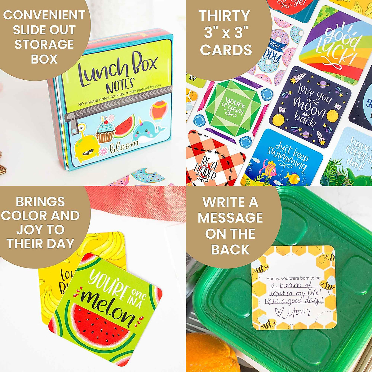 bloom daily planners Student Empowerment Card Deck - Cute Sentimental Quote Cards for Teachers to Give Kids - Set of Thirty 3" x 3" Cards - Assorted Designs
