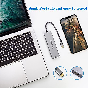 USB C Hub 6 in 1 Type C Dongle USB C Multiport Adapter Docking Station Suitable for MacBook Pro and More Type C Devices (HDMI 4K@30Hz SD/TF Card Reader USB C 100W PD)