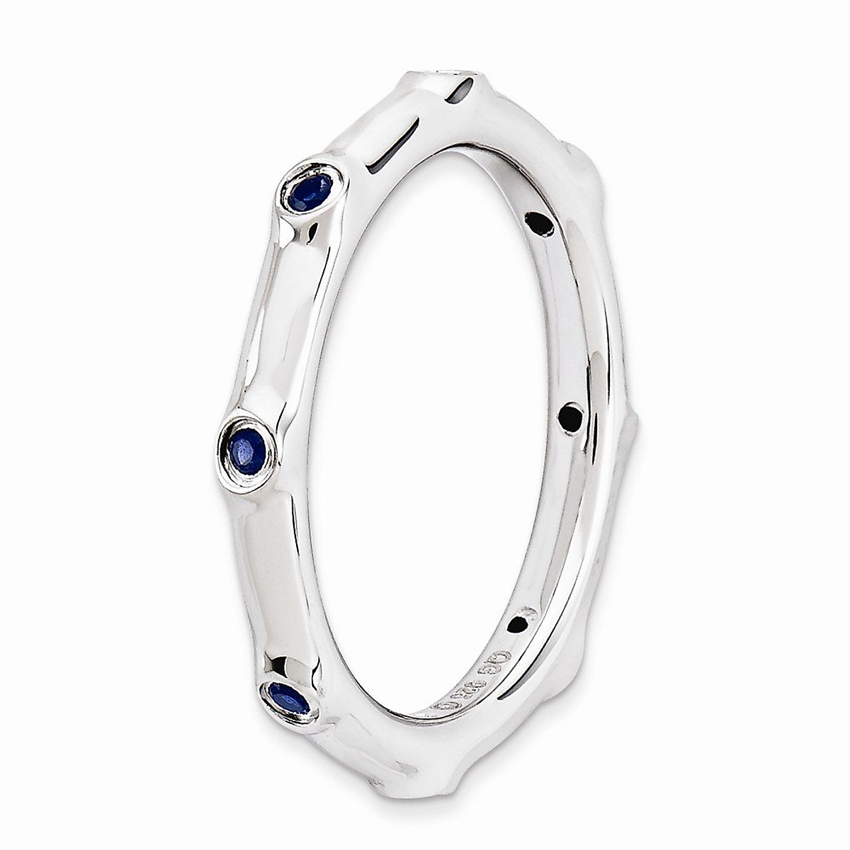 Solid 925 Sterling Silver Stackable Created Sapphire Blue September Gemstone Ring Eternity Band Size 7