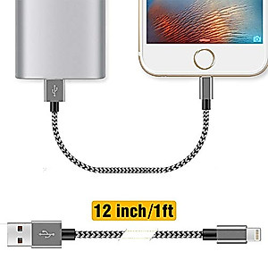 Short iPhone Charger Cable 4Pack,1FT Lightning to USB Braided Data Sync Fast Charger Cord Compatible with iPhone 12 Pro Max/12/11/11 Pro Max X XS Max 8 7 6S Plus Pad 2 3 4 Mini, Pad Pro Air(Black)