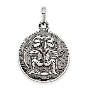 Sterling Silver Polished Antique Finish Gemini Horoscope Zodiac Pendant QQC7414